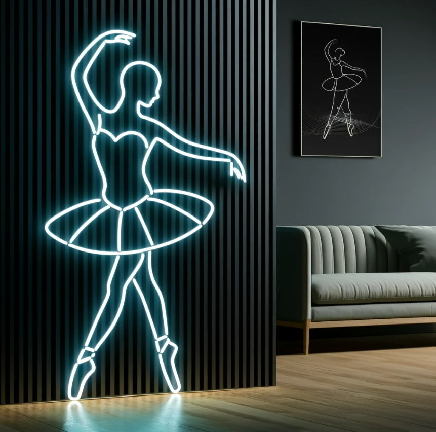 Ballerina silhouette neon sign, Neon sign with custom name and ballet ...