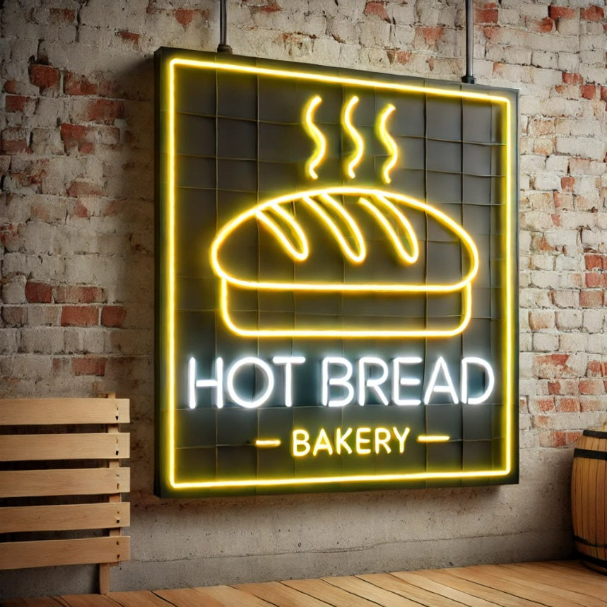 Hot bread bakery neon sign, fresh bread neon sign, bakery neon sign, l ...
