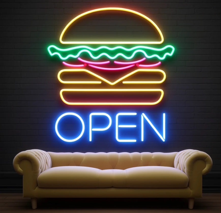 Burger Neon sign, hamburger Neon Sign, Fast Food neon Sign, Kitchen Wa ...