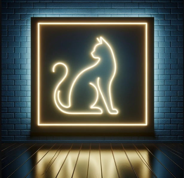 Cat neon sign, cat neon light, neon cat silhouette, cat-shaped neon si ...