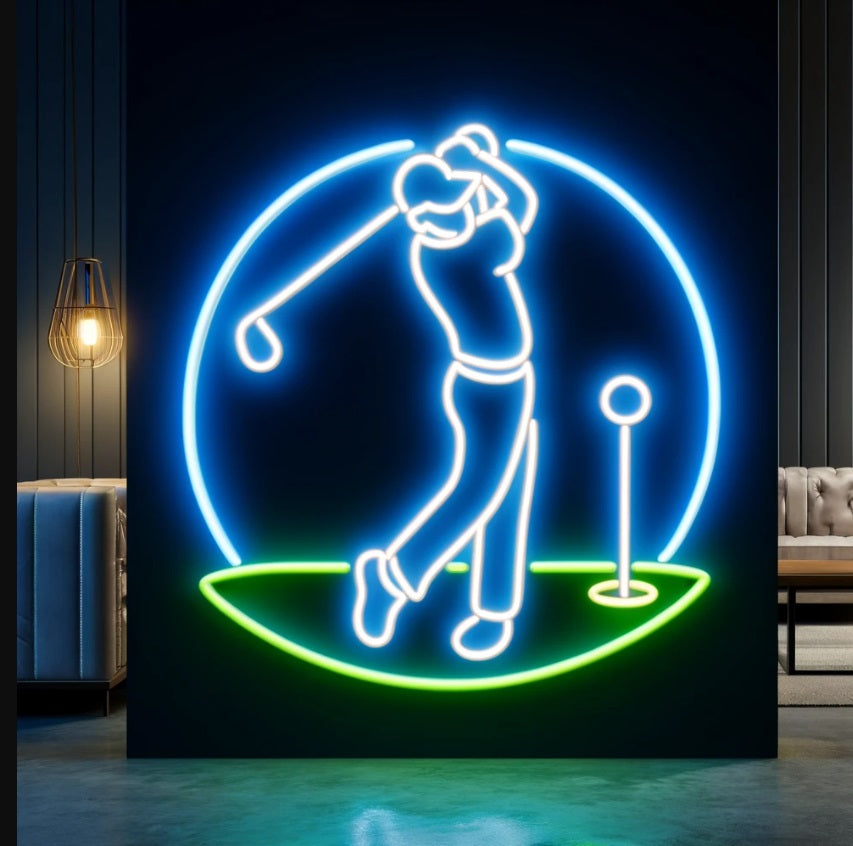 Golf player neon sign, neon sign for a golf player hitting a golf ball ...