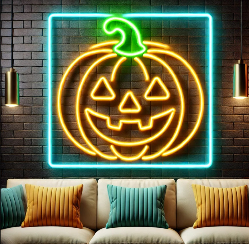 Pumpkin neon sign, Haunted house neon decor, Halloween neon sign, Oran ...