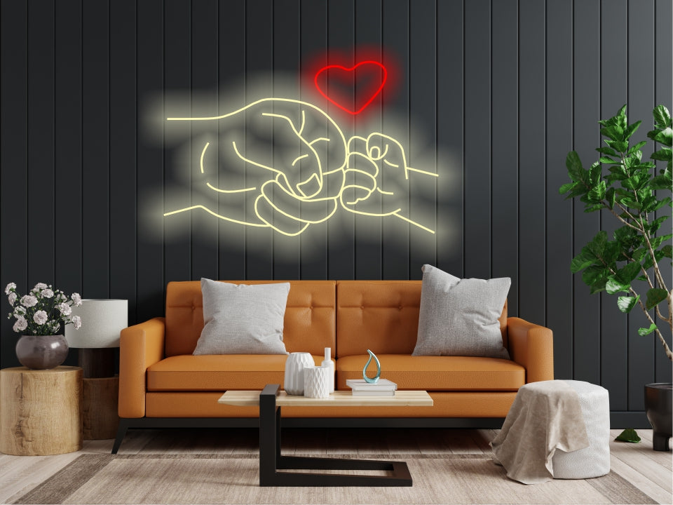 Hand Neon Sign, neon sign hand of man and child, father's day neon sig ...