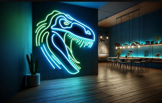 Dinosaur head neon sign, Neon sign dinosaur skull, Dino head neon sign ...