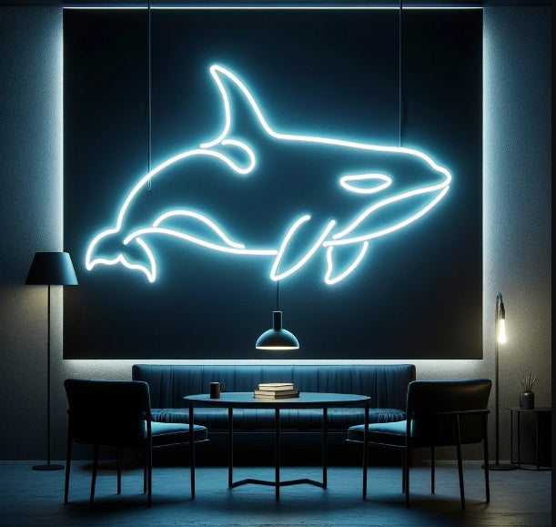 Neon whale sign, Whale shaped neon sign, Neon sign in the shape of a w ...