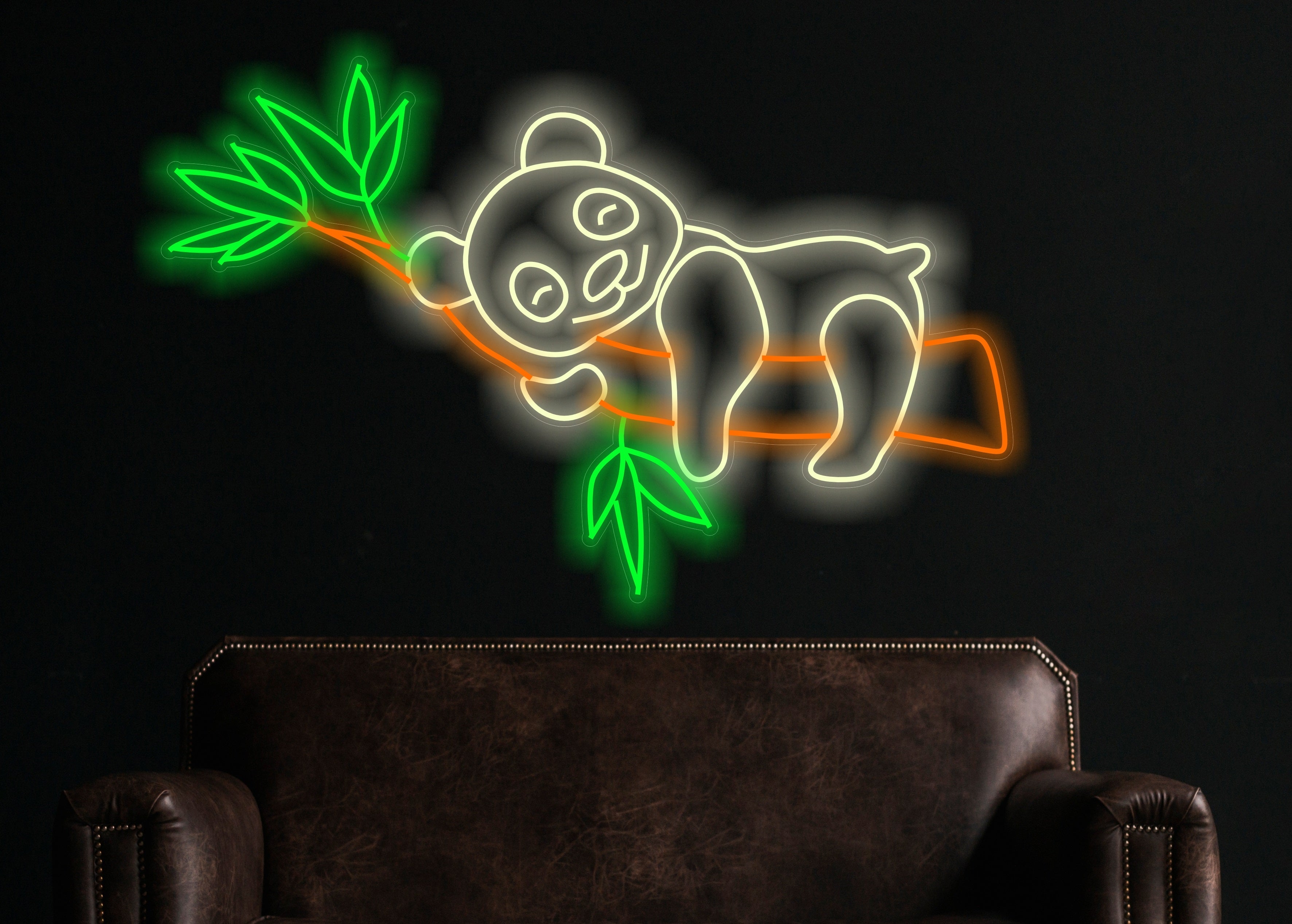 Panda neon sign, panda on a bamboo branch Neon Sign, game room decor ...