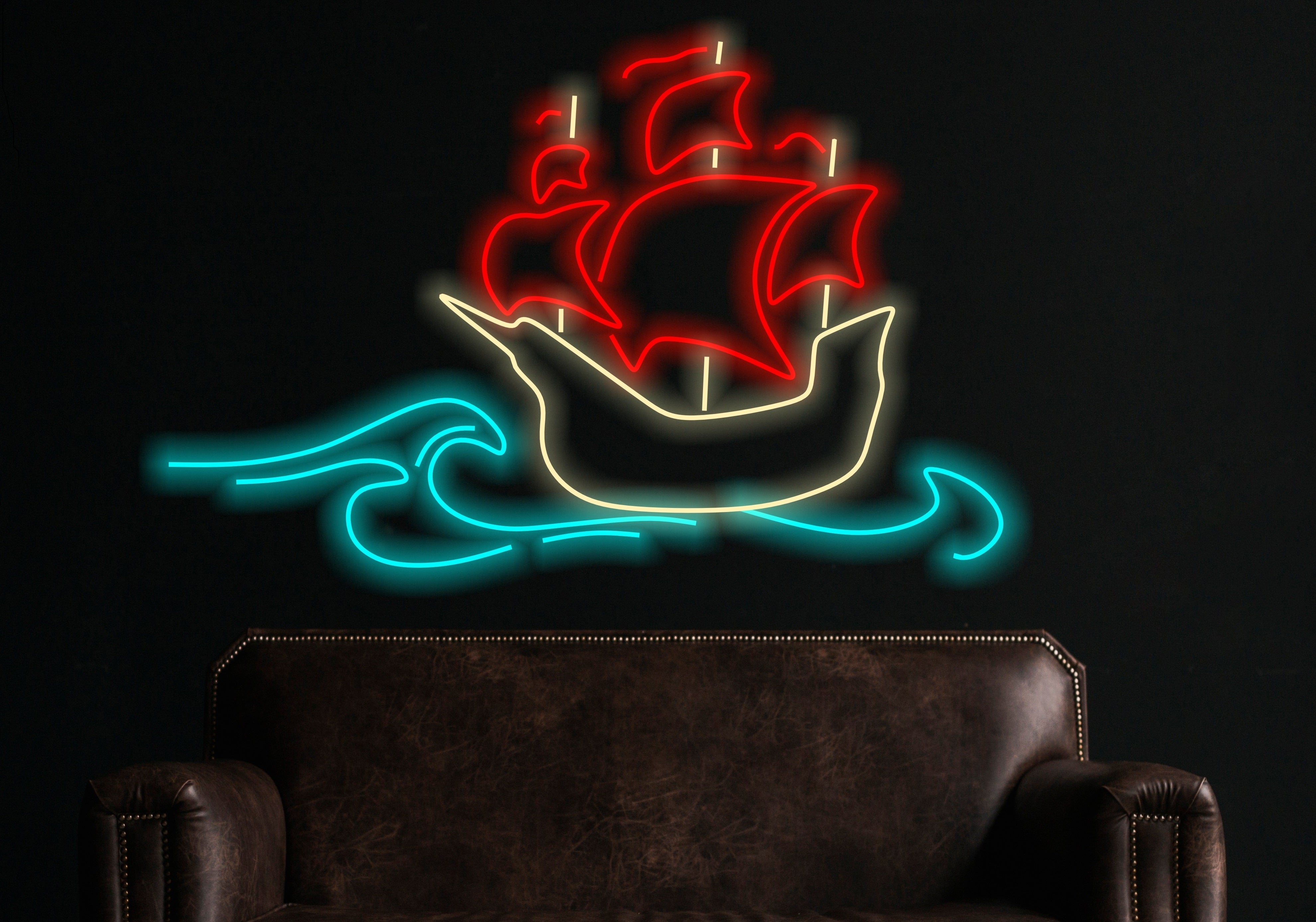 Ship neon sign, Boat neon sign, Neon sign with ship design, Maritime n ...