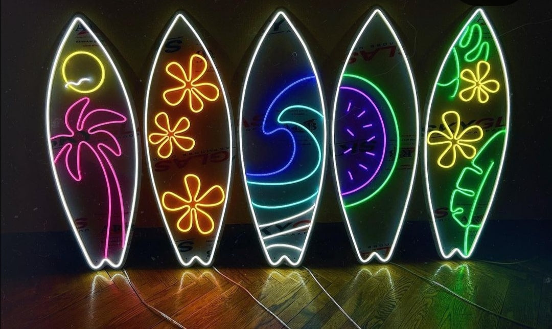 Surfboard neon sign, surfing led light, surf board light, Neon sign of ...